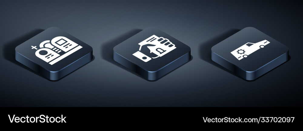 Set isometric grave with tombstone hearse car Vector Image