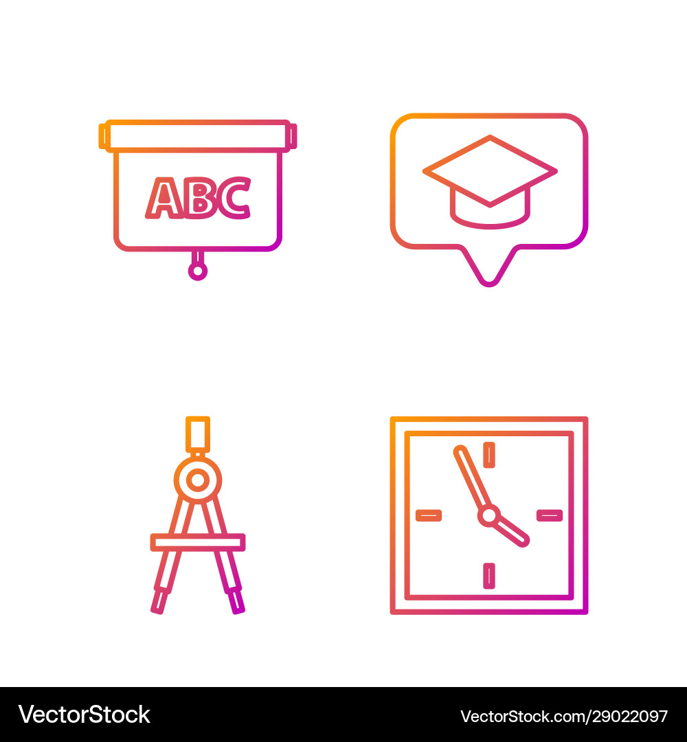 Set line clock drawing compass chalkboard Vector Image