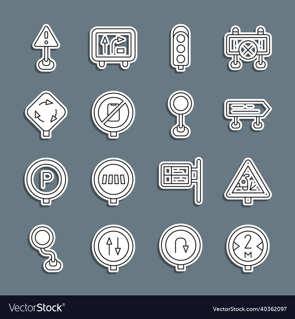Set line road traffic sign warning road traffic Vector Image Set line road traffic sign warning road traffic Vector Image