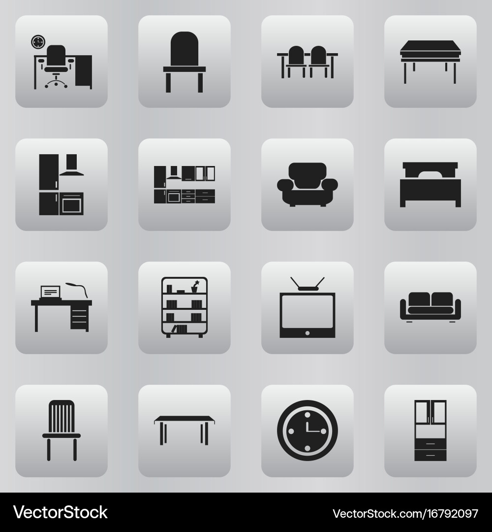Set of 16 editable interior icons includes Vector Image