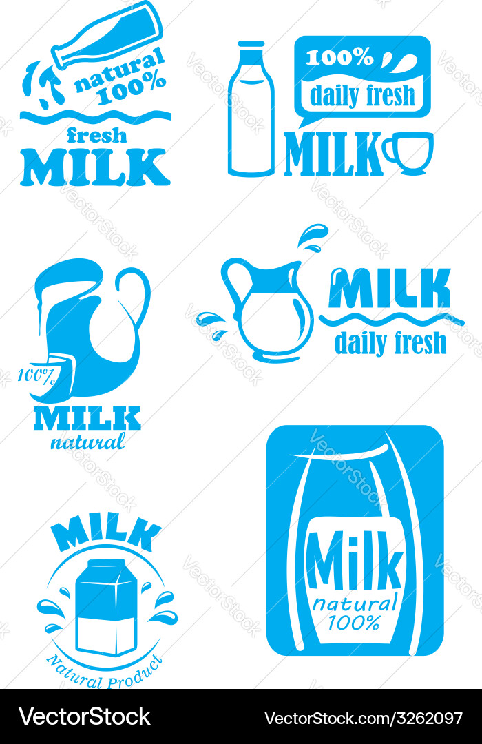 Set of milk labels Royalty Free Vector Image - VectorStock