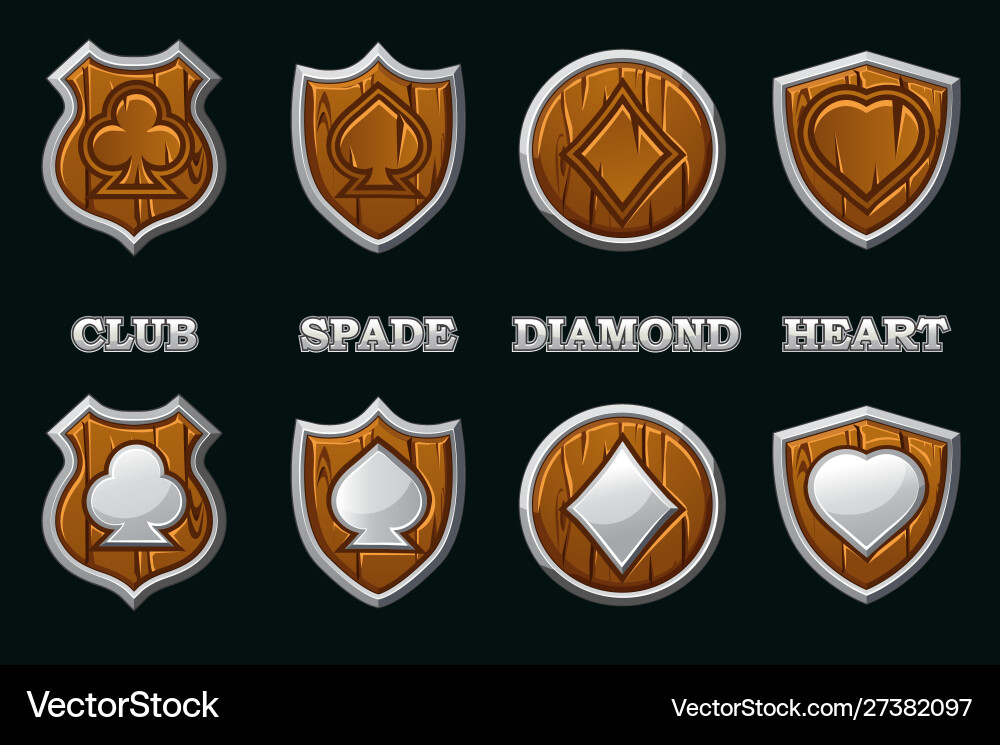 Suits deck playing cards on wooden shield Vector Image