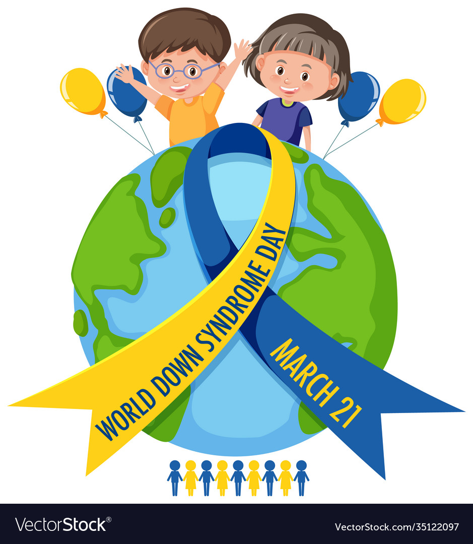 World down syndrome on 21 march with two kids and Vector Image