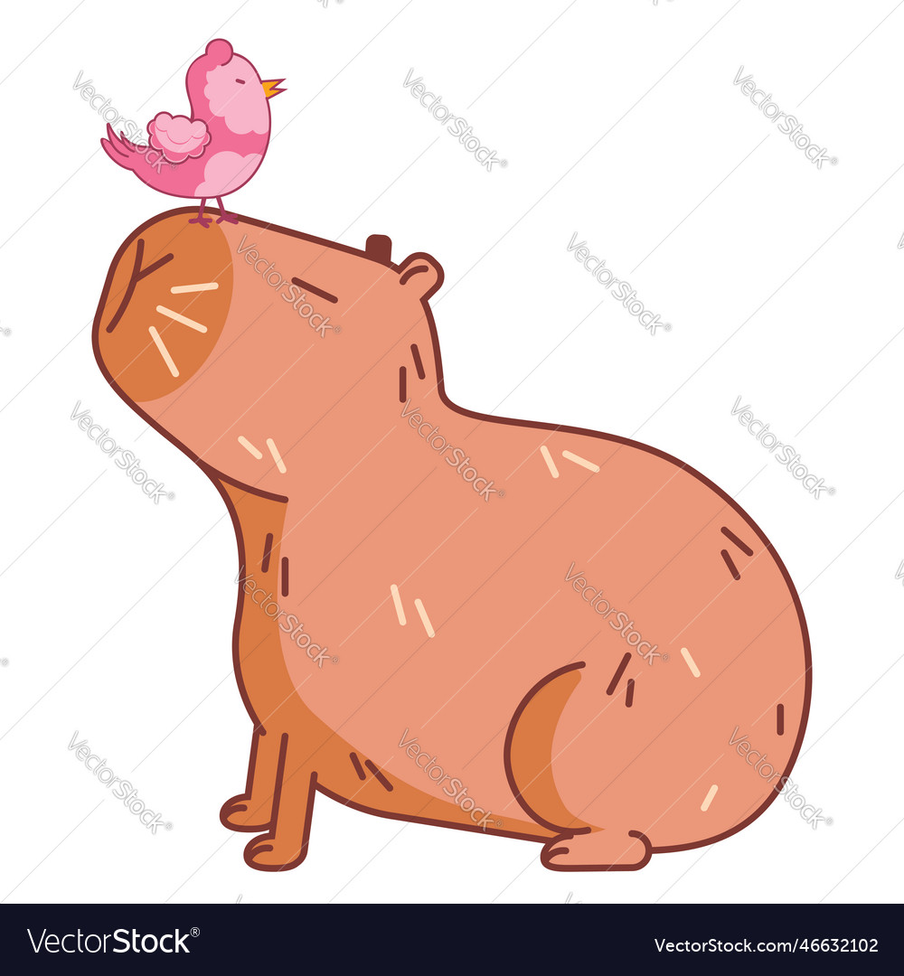 Capybara with bird Royalty Free Vector Image - VectorStock