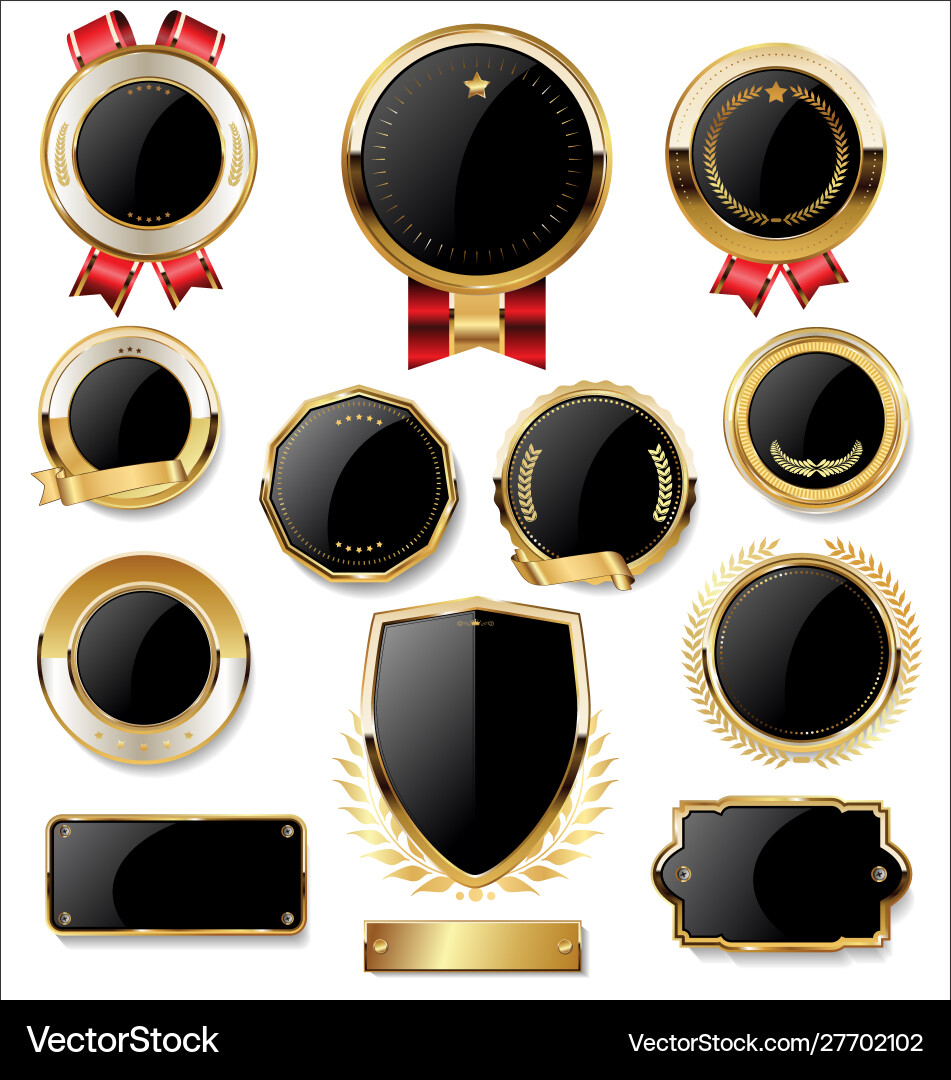 Collection gold and black badge labels 01 Vector Image