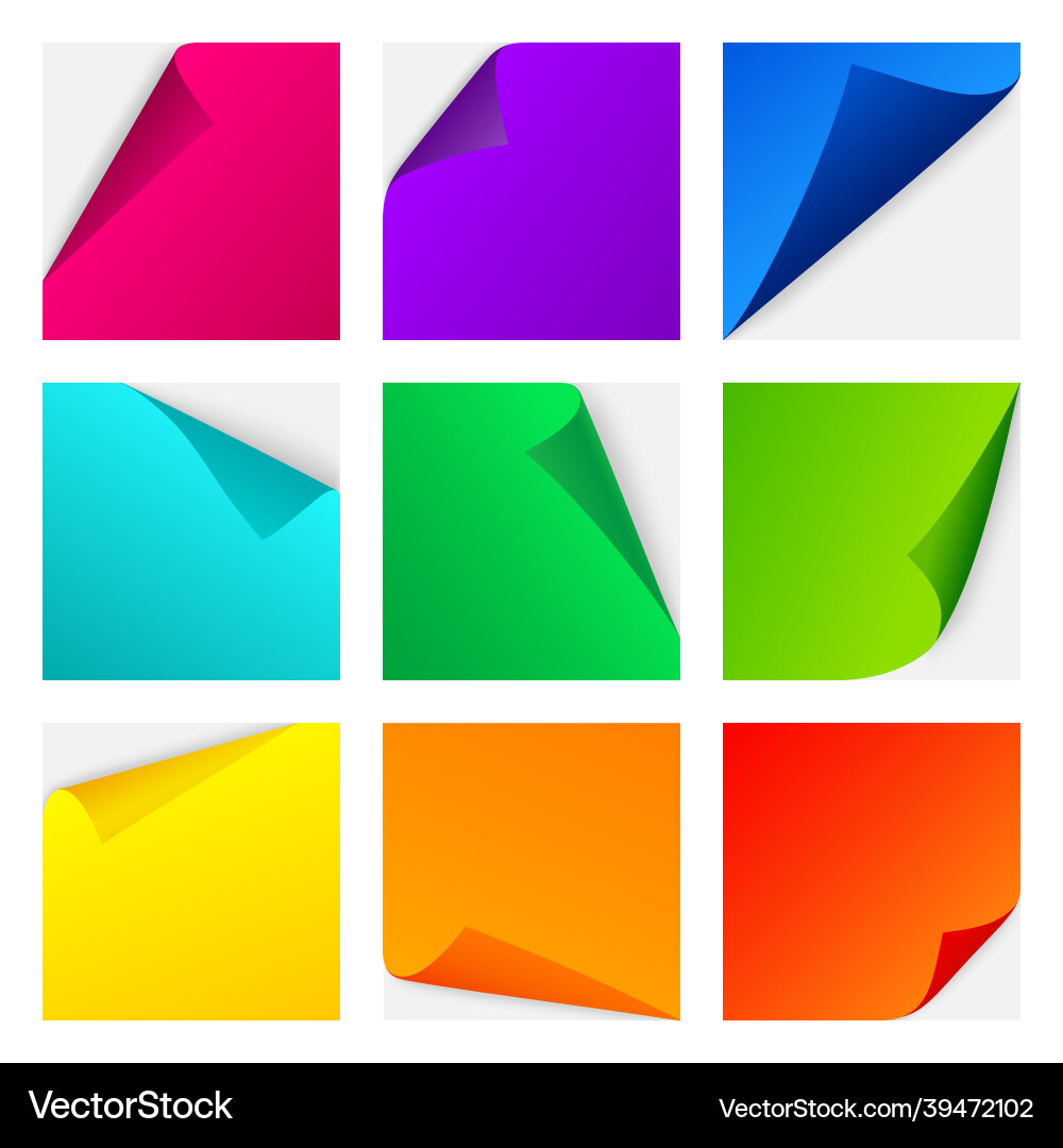 Color paper curl stickers realistic bright pages Vector Image
