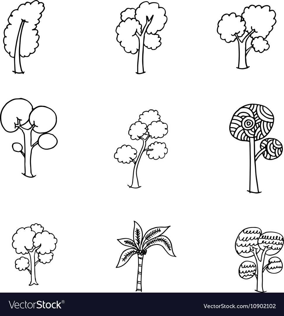 Hand draw doodle tree set Royalty Free Vector Image