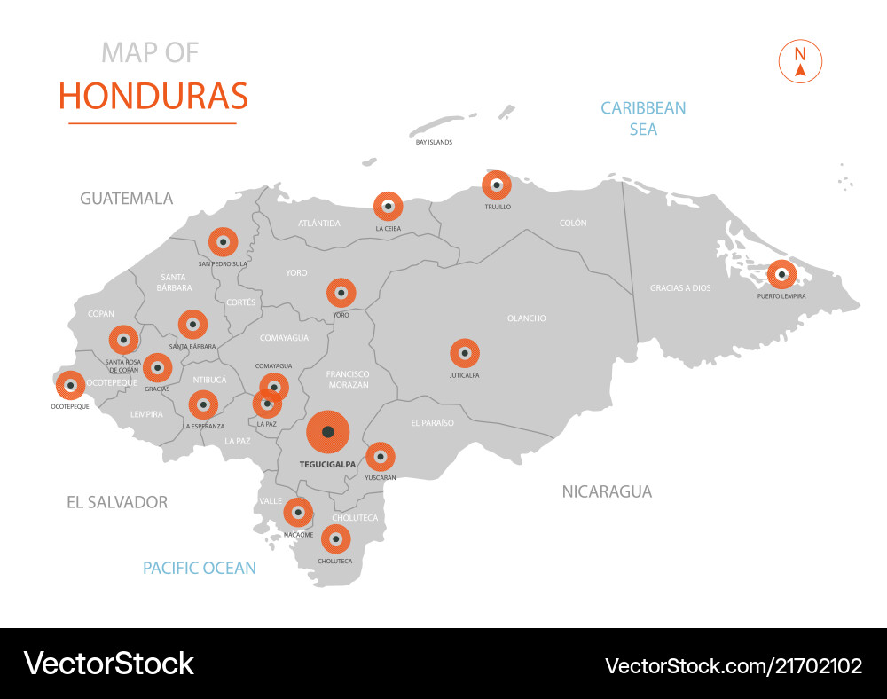 Honduras map with administrative divisions Vector Image