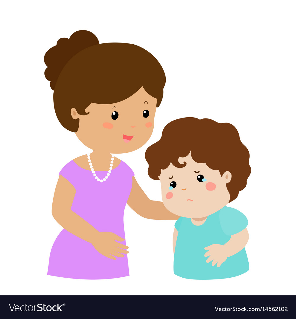 Mother soothes crying son xa Royalty Free Vector Image