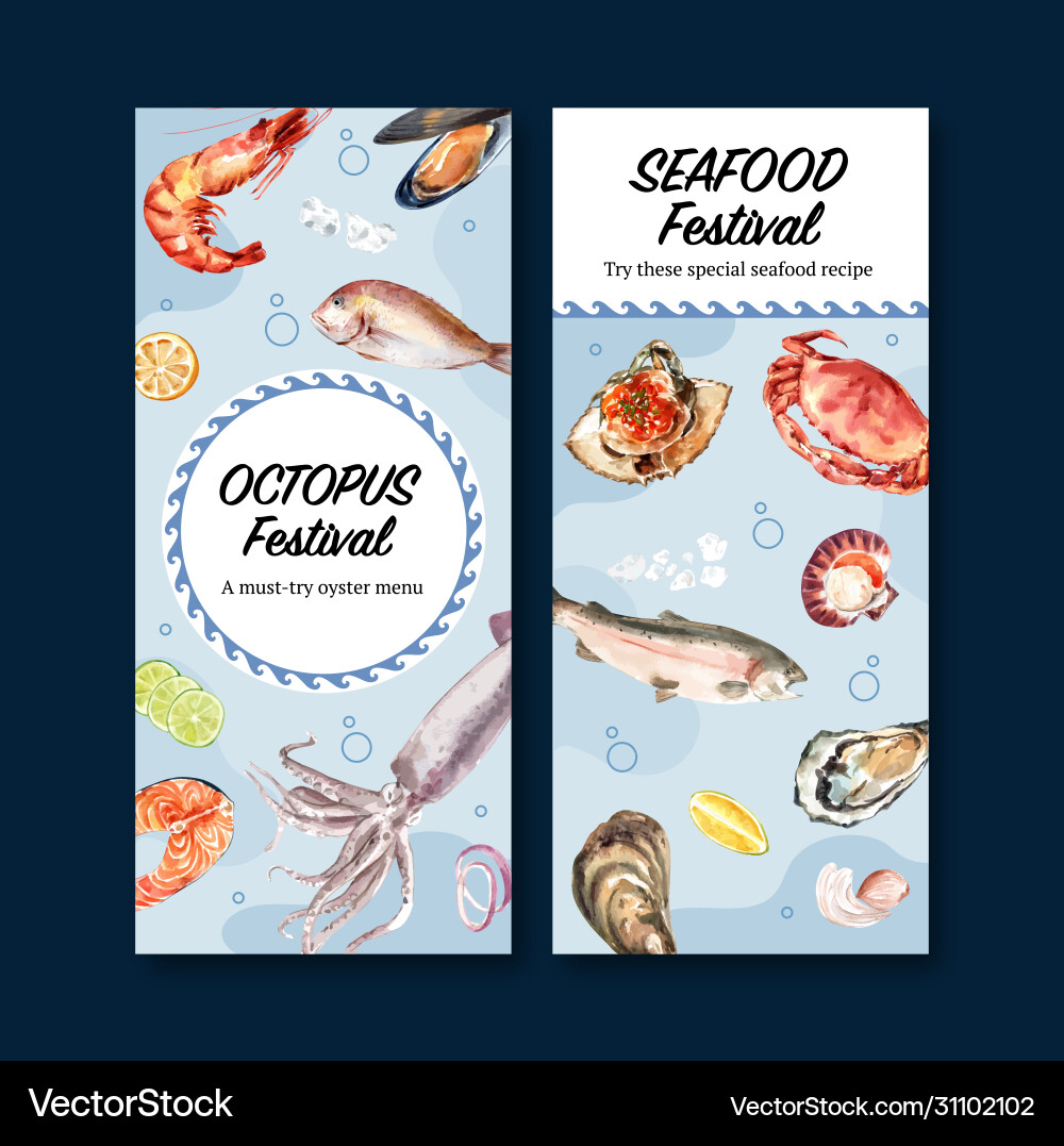Seafood flyer design with mussel oyster fish Vector Image