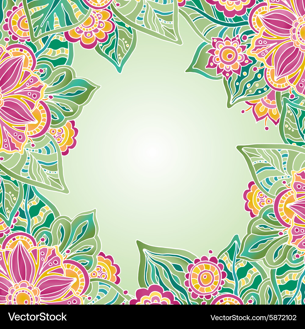 Template with colorful flowers and leaves Vector Image
