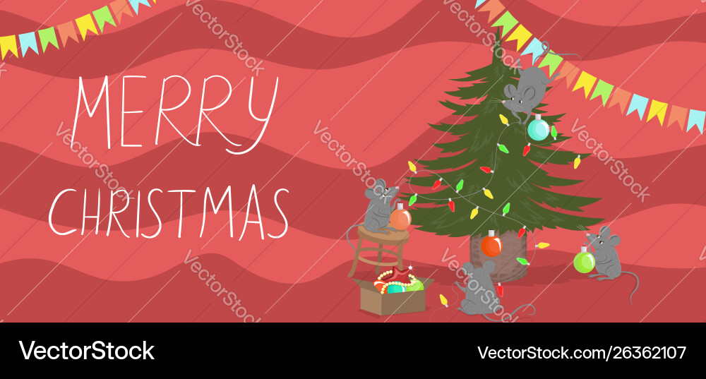 Banner merry christmas mice decorate Royalty Free Vector