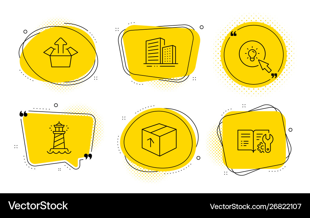 Energy buildings and lighthouse icons set Vector Image