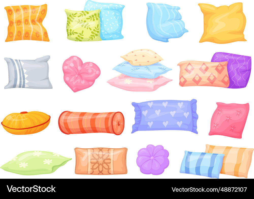 Feather cushions cartoon textile colorful pillows Vector Image