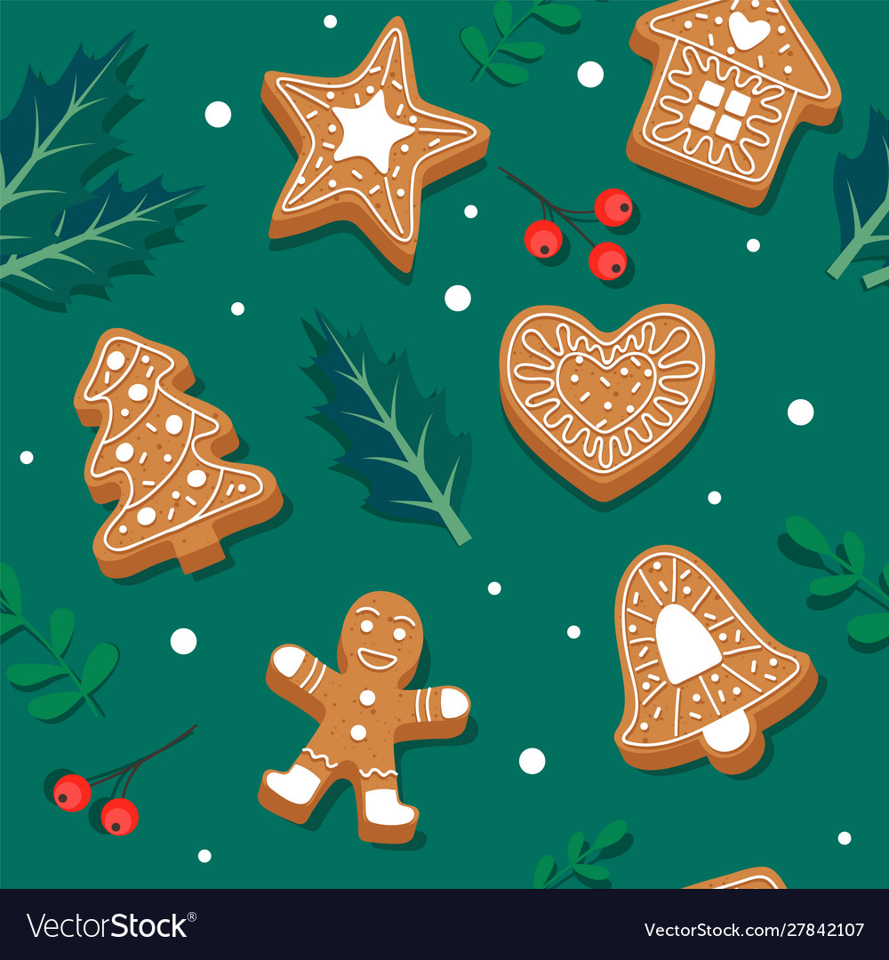 Gingerbread cookie pattern festive background Vector Image