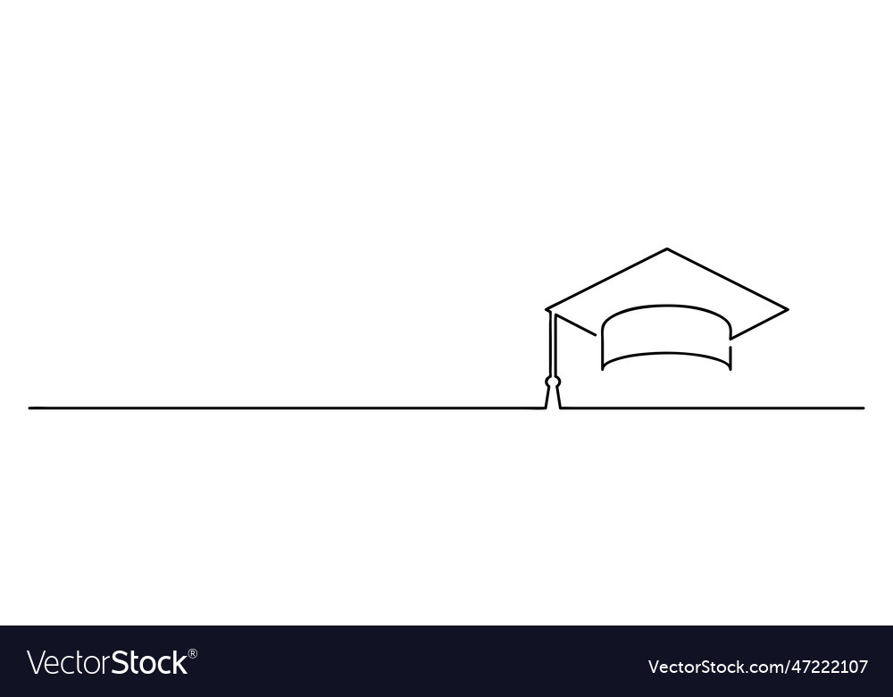 Graduation cap one line art hat lineart black Vector Image