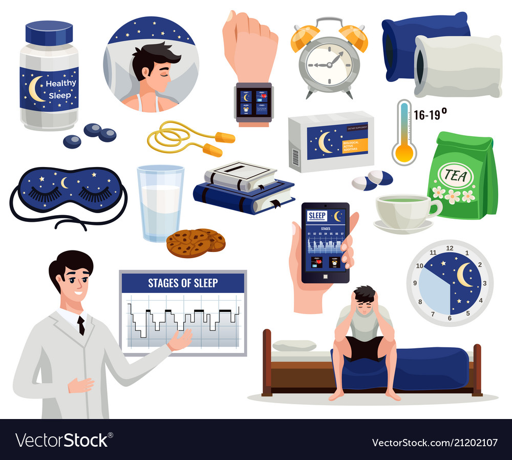 Healthy sleep flat set Royalty Free Vector Image