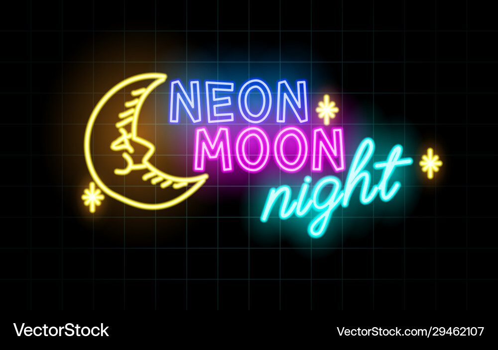 Neon glowing lines moon night concept Royalty Free Vector