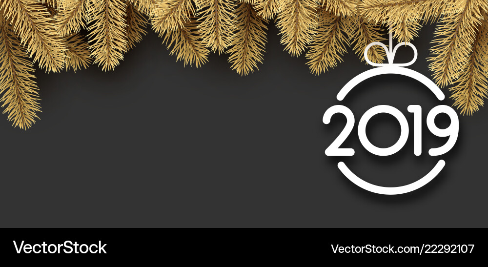 New year 2019 banner with fir branches Royalty Free Vector