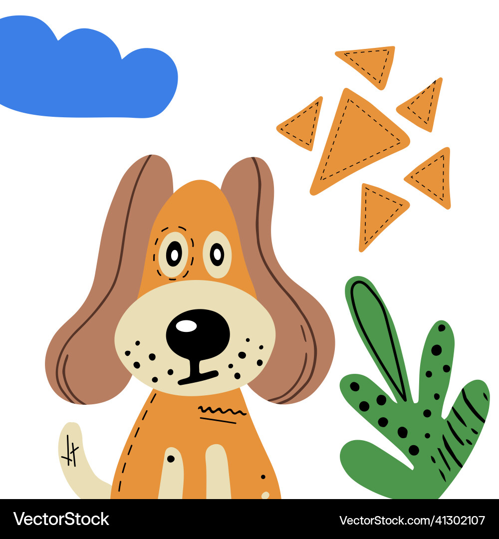 Print with cartoon dog abstract and botanical Vector Image