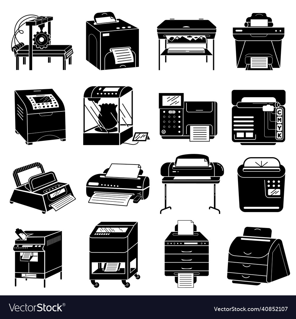 Printer icons set simple style Royalty Free Vector Image