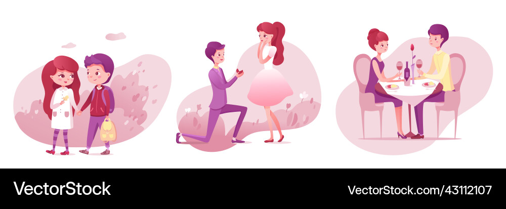 Romantic situations of cute couples set marriage Vector Image