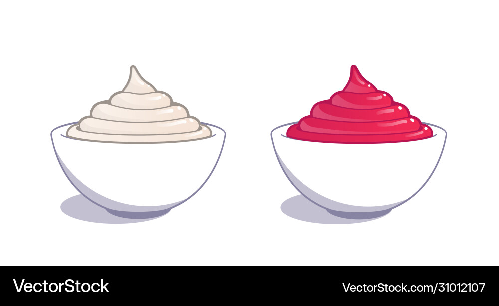 Sauce dip in bowls red and white Royalty Free Vector Image