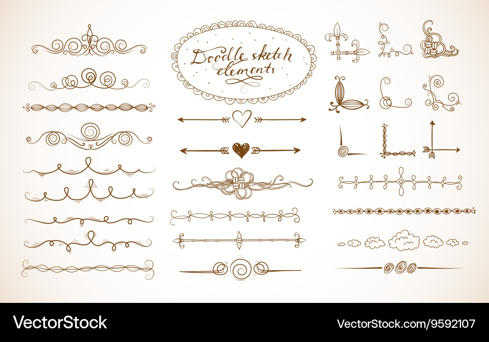 Set doodle sketch decorative dividers Royalty Free Vector