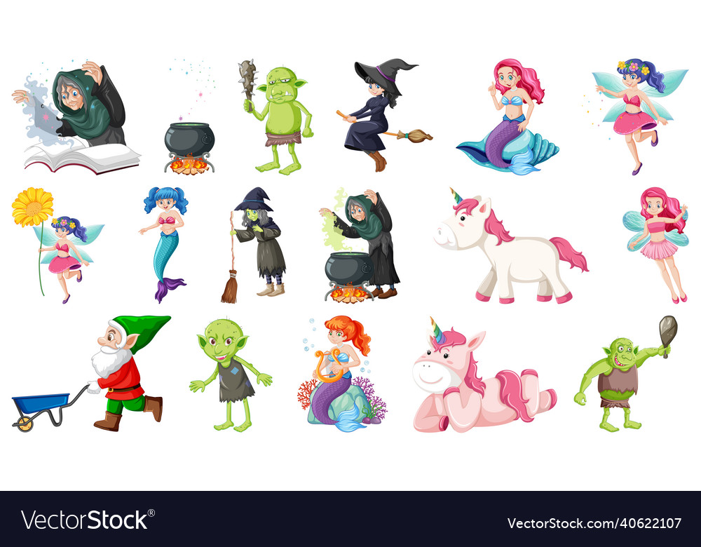 Set of fantasy fairy tale characters and elements Vector Image