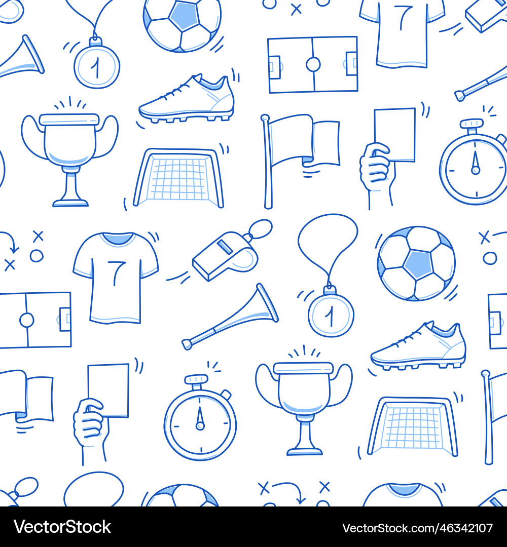Soccer doodle seamless pattern football goal Vector Image