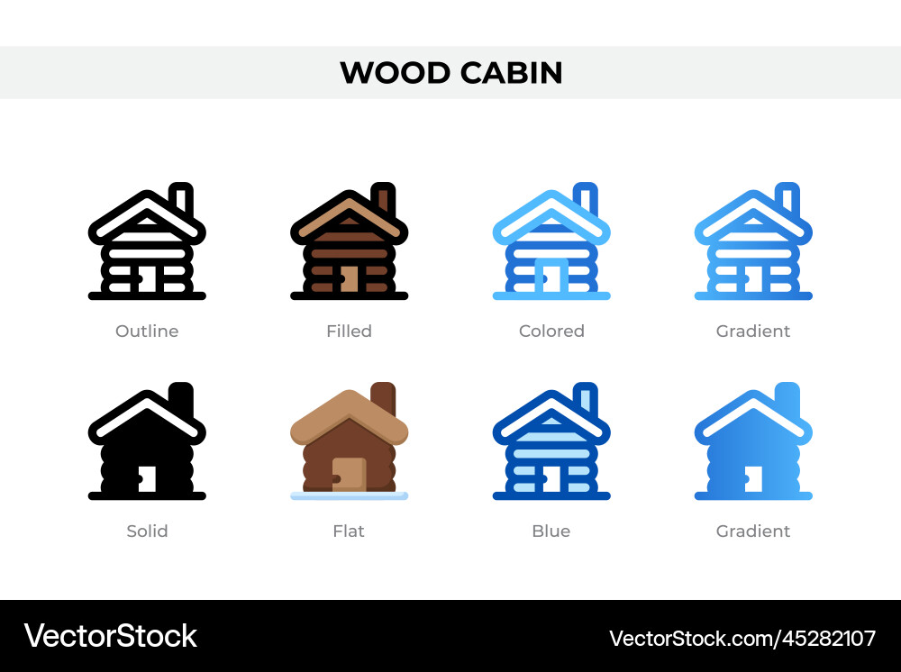 Wood cabin icons in different style Royalty Free Vector