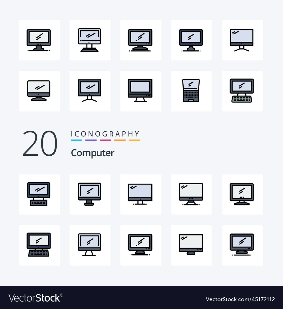 20 computer line filled color icon pack like Vector Image
