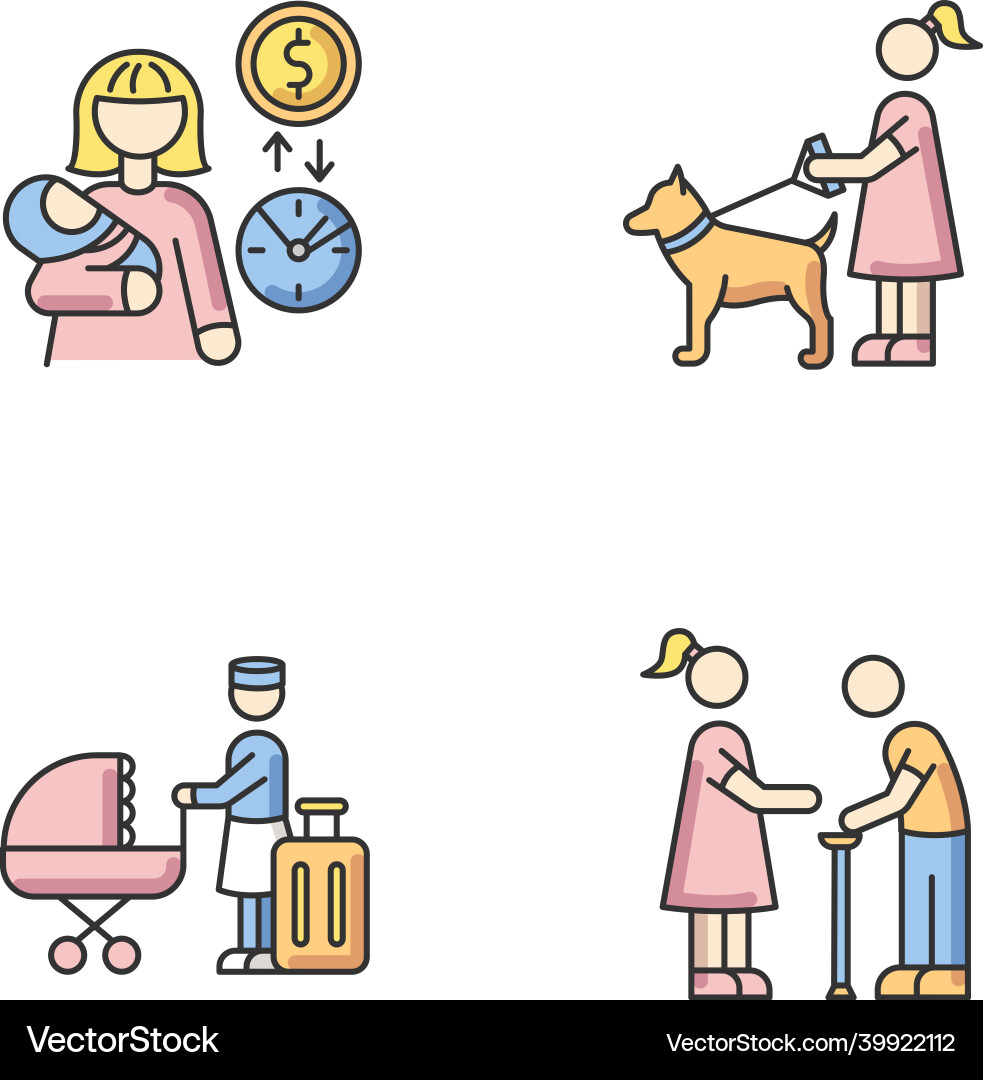 Babysitting service rgb color icons set Royalty Free Vector
