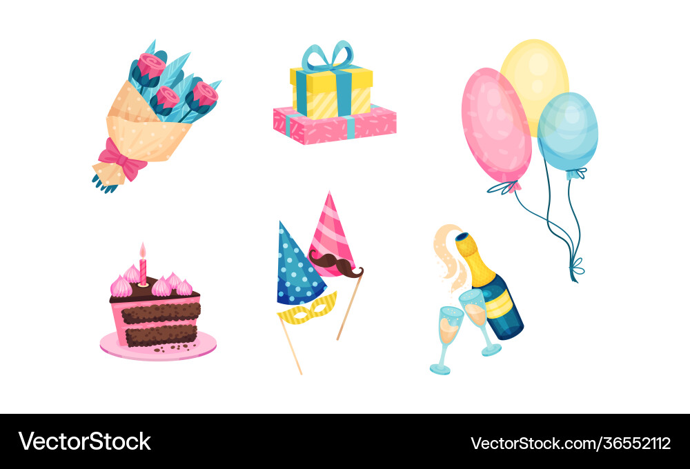 Birthday party attributes and symbols with bunch Vector Image