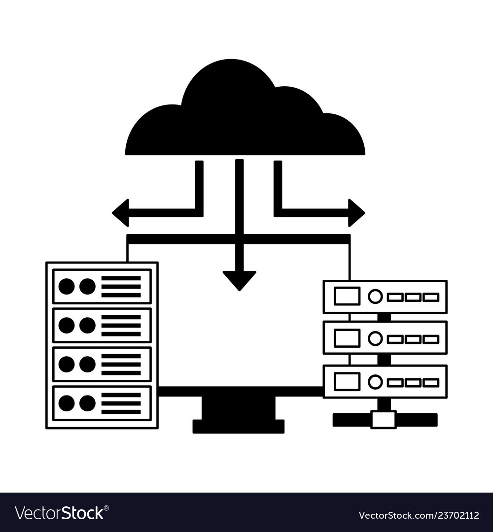 Cloud computing monitor case database Royalty Free Vector