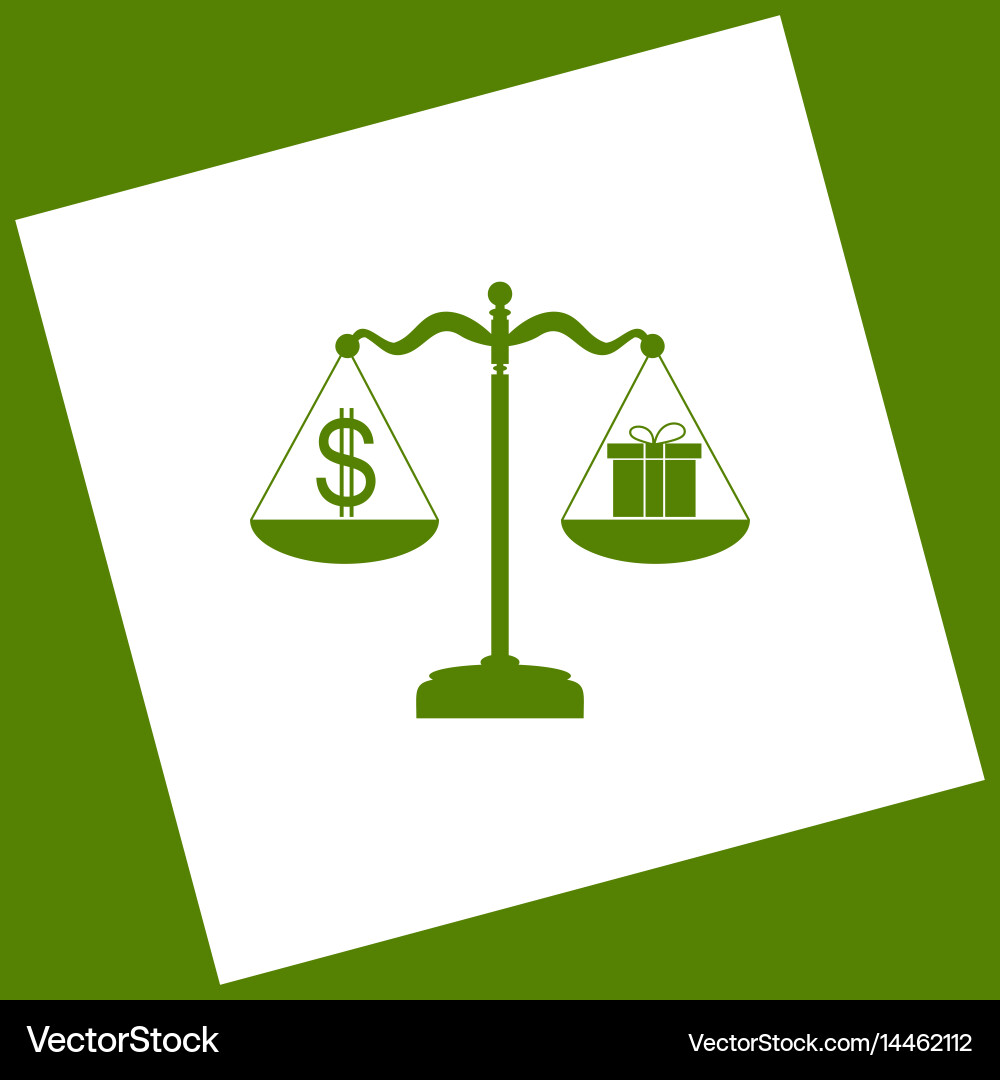 Gift and dollar symbol on scales white Royalty Free Vector