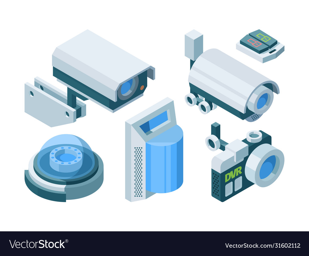 Security camera smart isometric set electronic Vector Image
