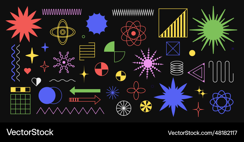 Collection of colorful retro geometric graphics Vector Image