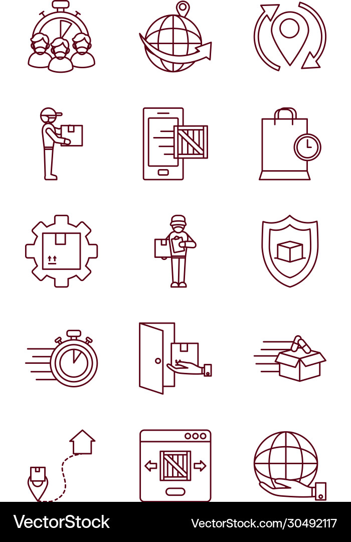 Global spheres and fast delivery icon set line Vector Image