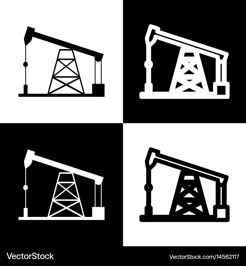 Oil drilling rig sign black and white Royalty Free Vector