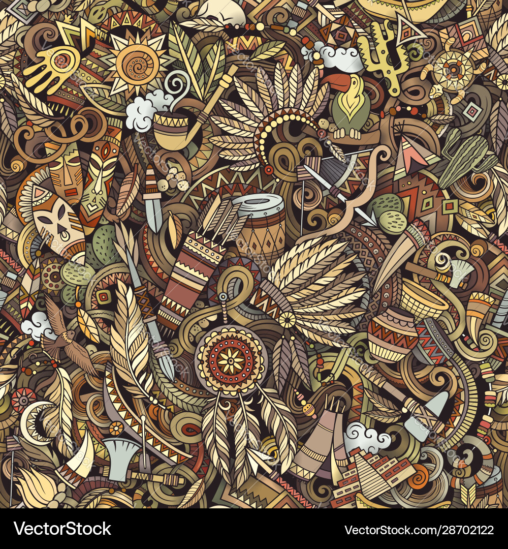 Cartoon cute doodles hand drawn native american Vector Image