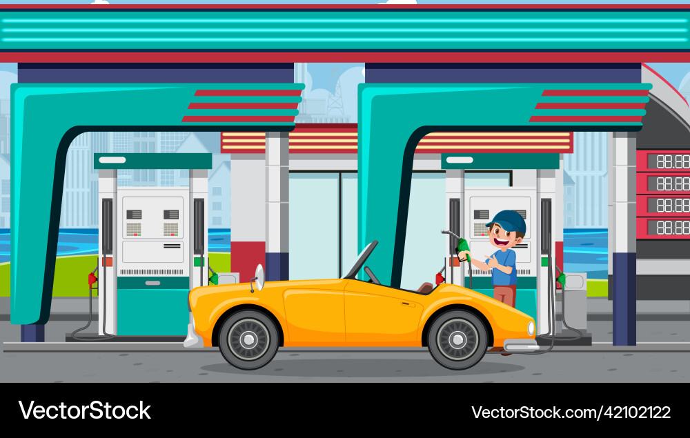 Gas station cartoon scene Royalty Free Vector Image