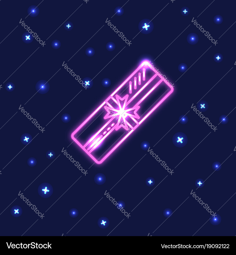 Neon shining gift box icon in line style Vector Image