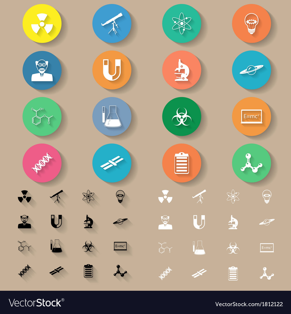 Science flat icons set Royalty Free Vector Image