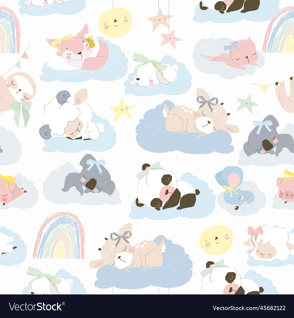 Seamless pattern with cute animals sleeping Vector Image