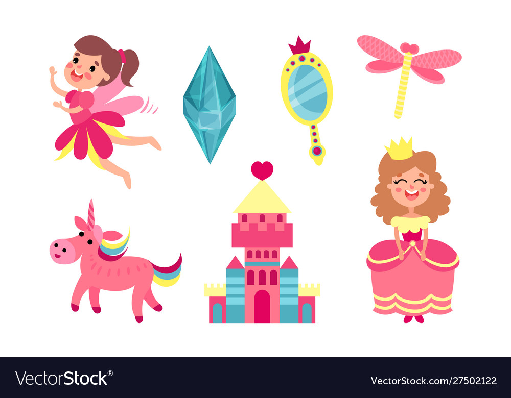 Set pink magic items Royalty Free Vector Image