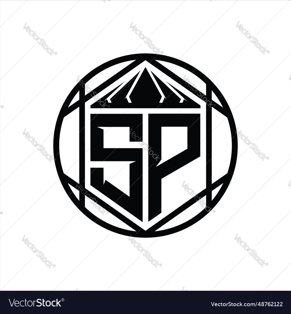 Sp letter logo monogram hexagon slice crown sharp Vector Image