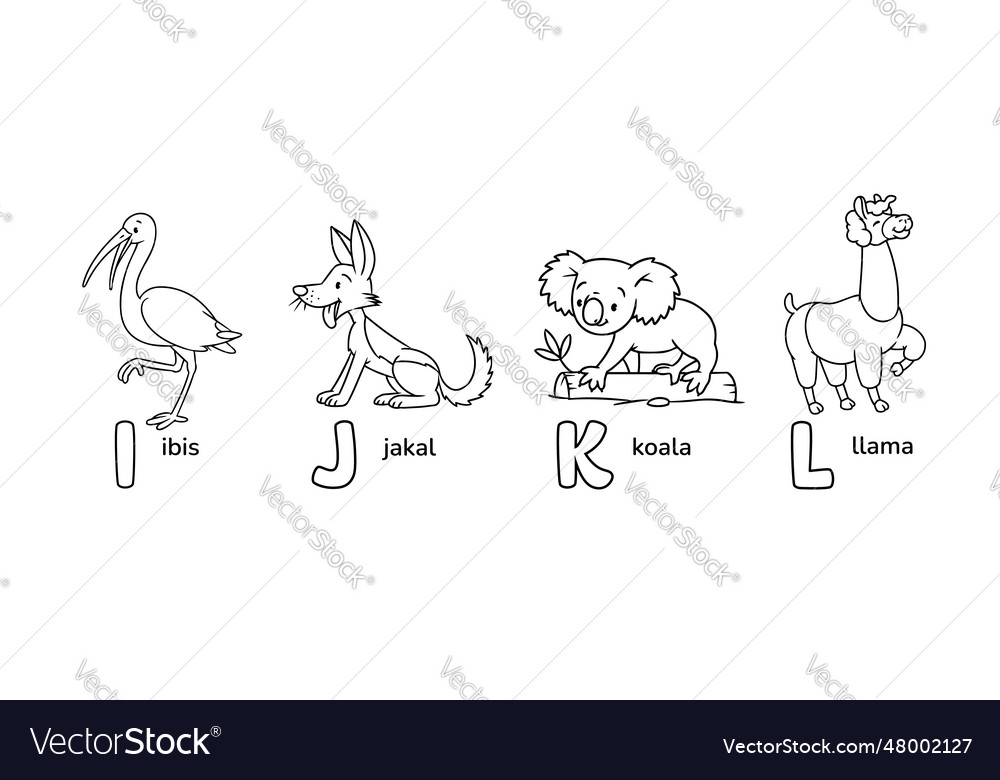 Animals abc coloring book set for kids Royalty Free Vector