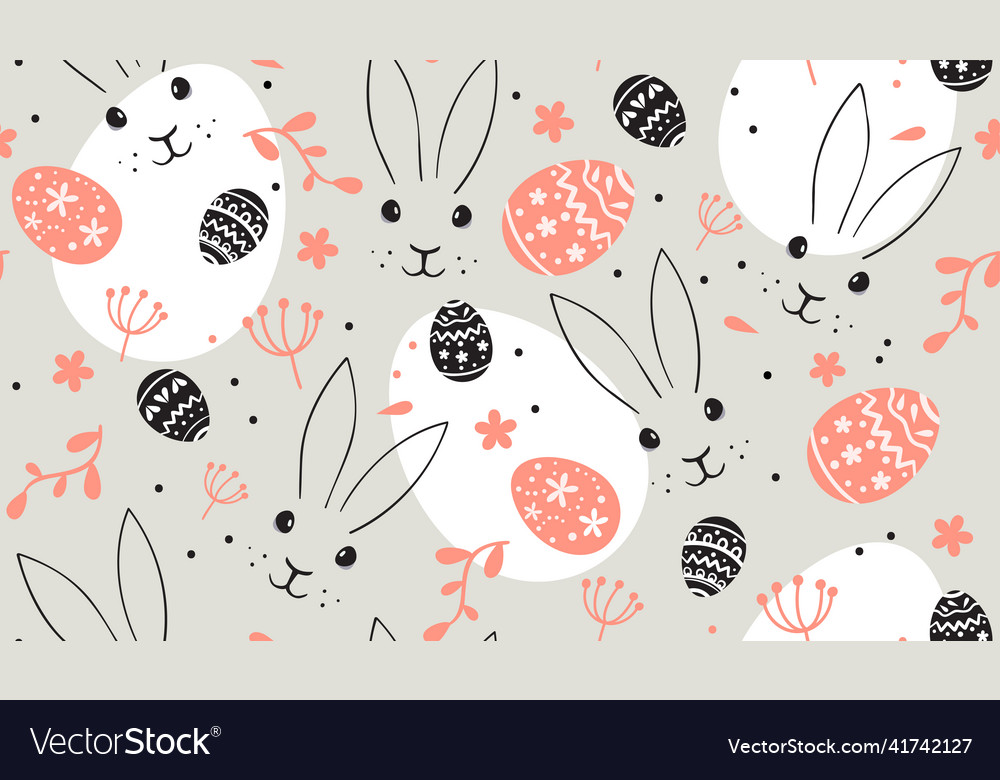 Bunny seamless pattern rabbit face and easter egg Vector Image