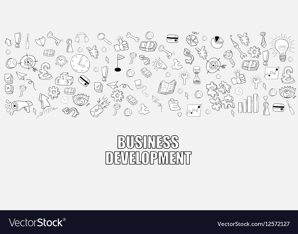 Business development doodles objects background Vector Image
